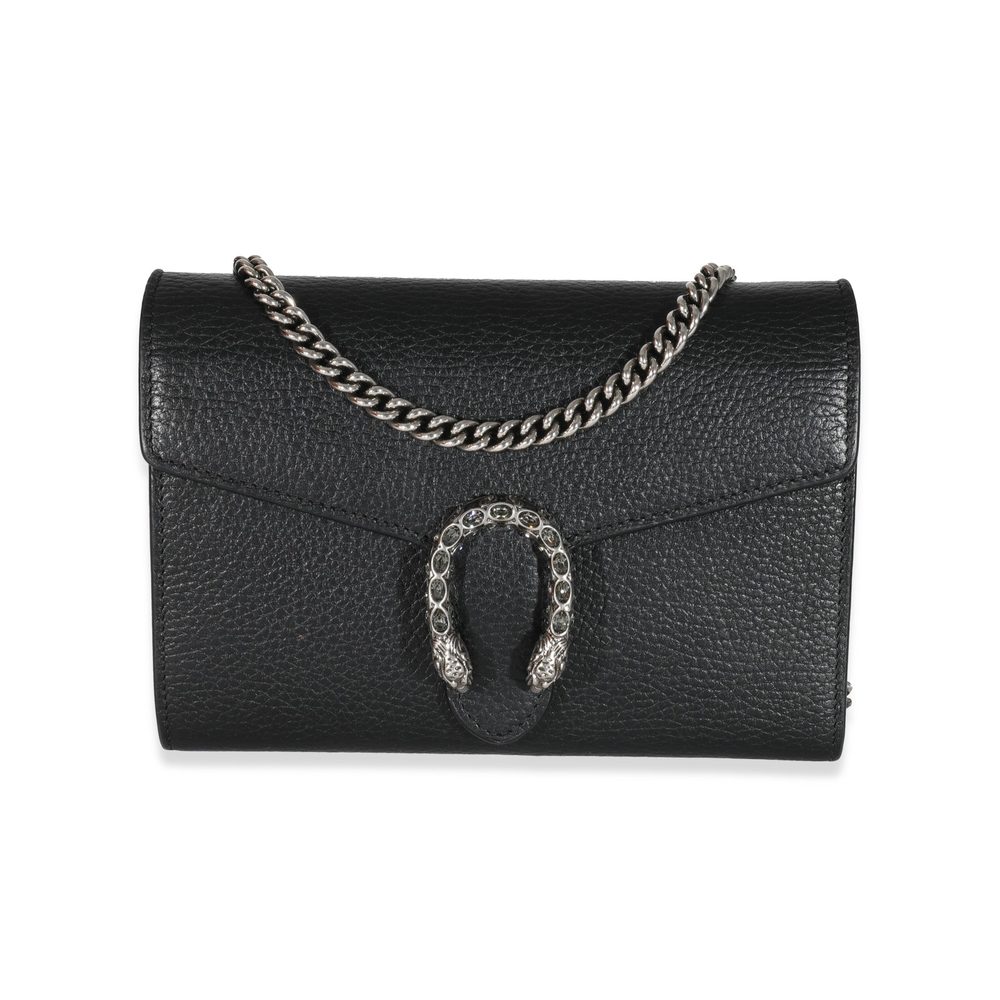 Gucci Black Grained Leather Dionysus Mini Chain Bag - Gem